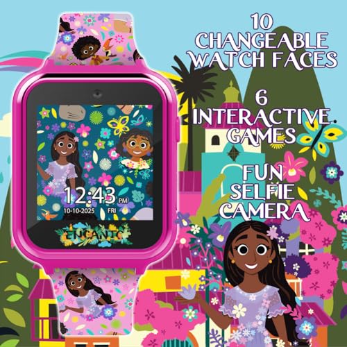 Disney Encanto Kids Smartwatch with Camera, Games, and Fitness Tracker – Interactive Touchscreen Watch with Changeable Faces, Alarm, Voice Recorder, and Step Counter – Fits Wrists 5.5" to 8"
