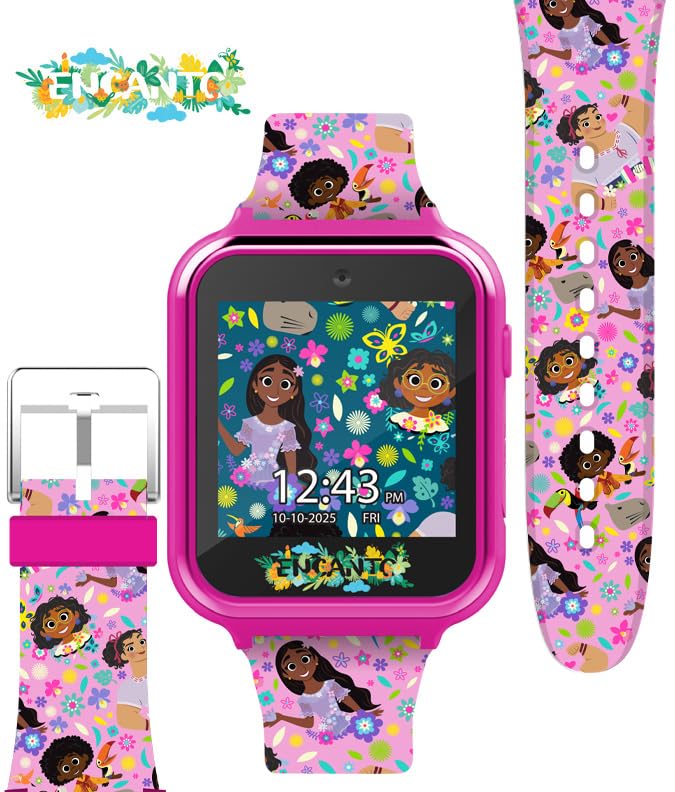 Disney Encanto Kids Smartwatch with Camera, Games, and Fitness Tracker – Interactive Touchscreen Watch with Changeable Faces, Alarm, Voice Recorder, and Step Counter – Fits Wrists 5.5" to 8"