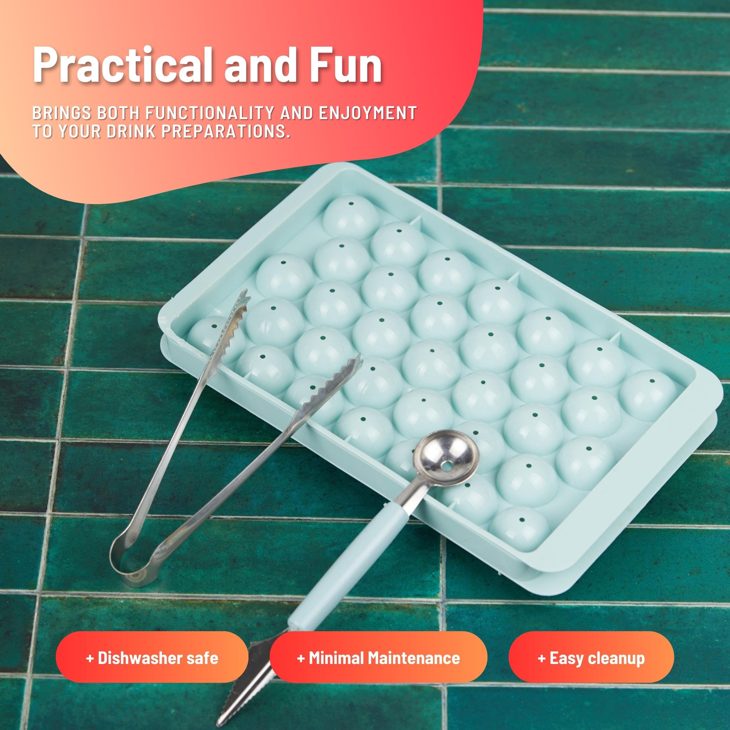 Next Level Home Ice Cube Tray - Ice Tray & Ice Cube Trays for Freezer with Lid and Bin - Sphere Ice Mold - Round Ice Cube Maker - Ice Molds Box
