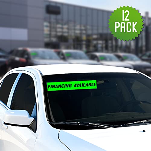 Versa Tags Windshield Slogan Stickers 12 Pack of Extra Clean Stickers 12 Pack of FINANCING Available Slogans 12 Pack of Warranty Window Stickers (36) Dealership Stickers Black On Green
