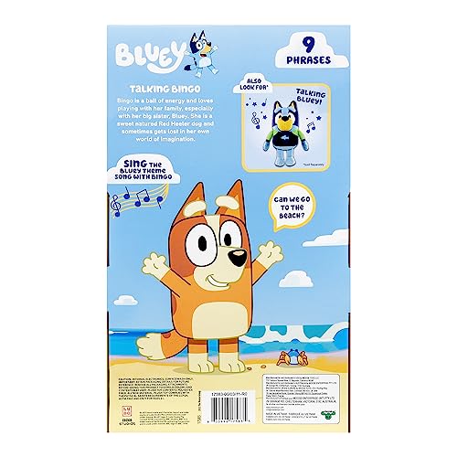 Bluey, Talking Beach Bingo. 13" Talking Plush Toy with 9 Phrases Bases Around The Episode Beach Theme Song