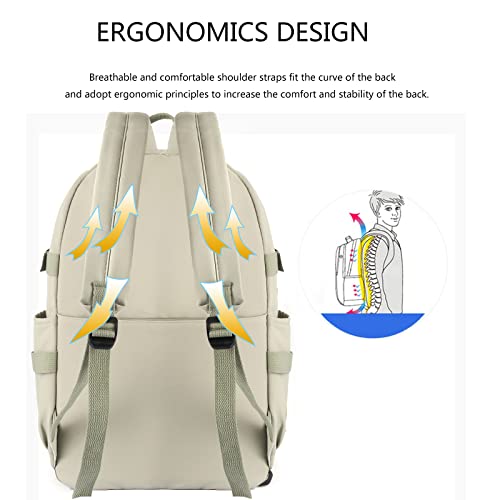 School Backpack Classic Basic Water Resistant Casual Daypack for Travel with Bottle Side Pockets Lightweight Bookbag College High School Bags For Boys Girls Gray Green/White
