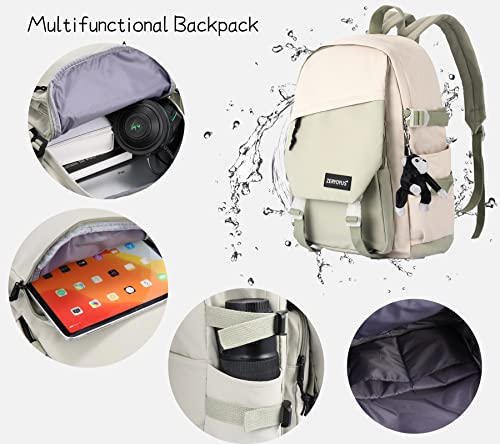 School Backpack Classic Basic Water Resistant Casual Daypack for Travel with Bottle Side Pockets Lightweight Bookbag College High School Bags For Boys Girls Gray Green/White