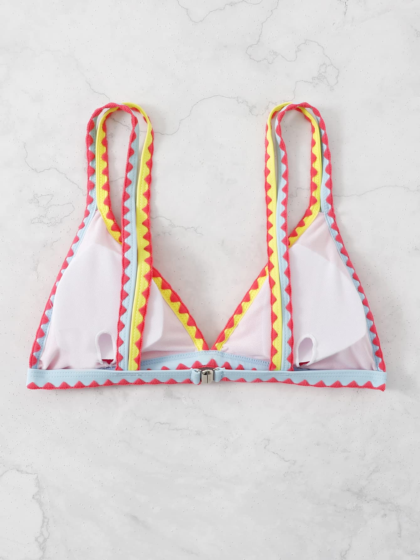 SOLY HUX Women's Triangle Bikini Top Spaghetti Strap Sexy Swimsuit Top Only Pink S