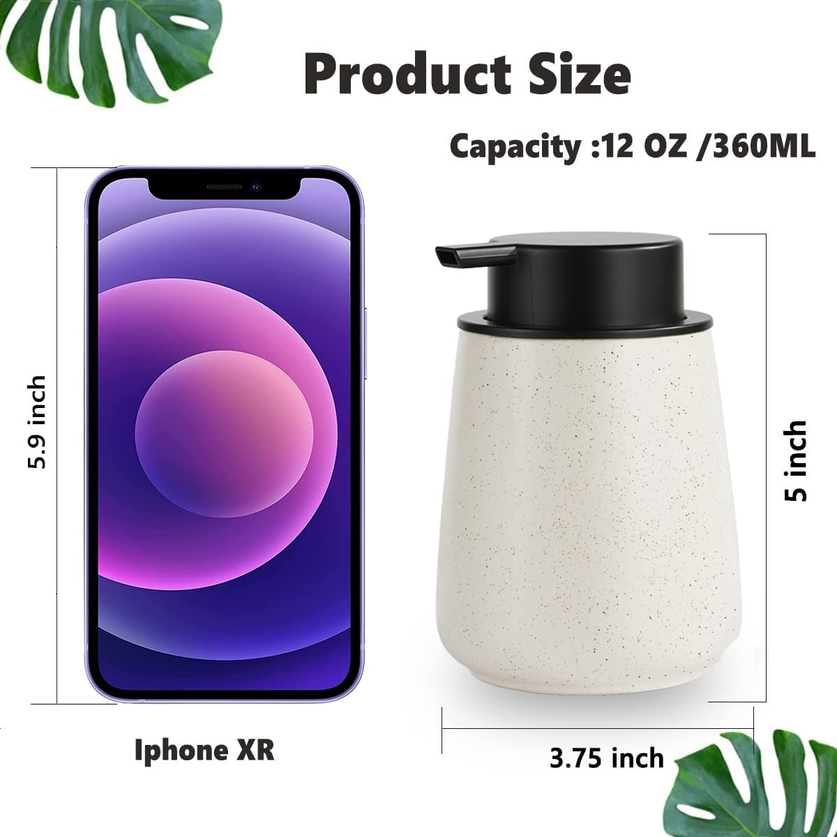 12Oz Foaming Hand Soap Dispenser - Ceramic Bathroom Foam Soap Dispenser with Easy-to-Press Black Pump, Refillable Lotion Hand Soap Dispenser, Dish Soap Dispenser for Kitchen, Speckled Matte Beige