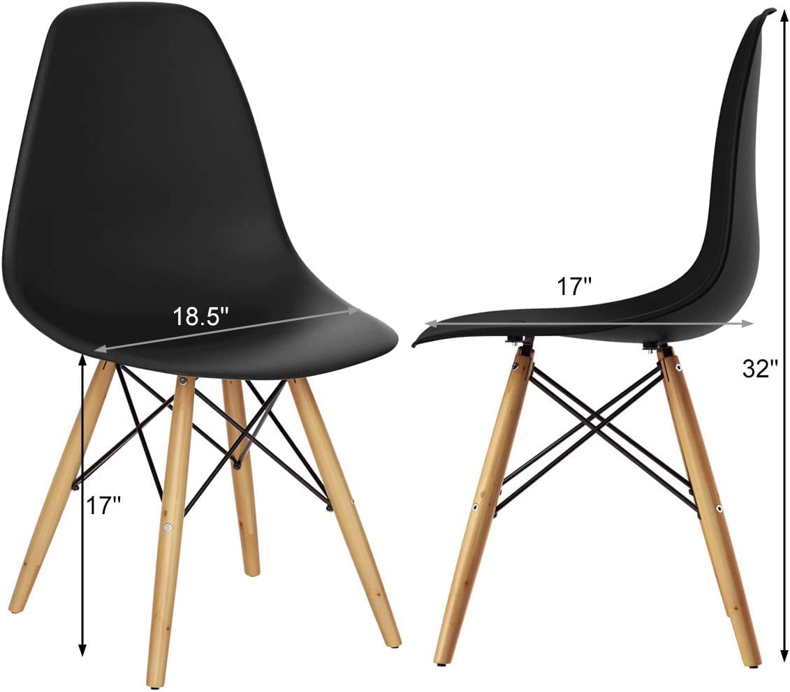 ERGOMASTER Pre Assembled Dining DSW Chairs Set of 2, Mid Century Modern DSW Chair, Shell Lounge Plastic Chair for Kitchen, Dining, Bedroom, Living Room Side Chairs (Black)