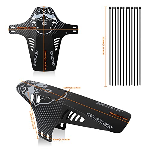 R2Depot Bike Fender with 12 Cable Ties, 2 Parts- Front/Rear Mud Guards Fit for 20"/22"/24"/26" Bike B-2-piece Set