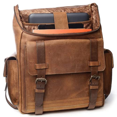 VELEZ Top Grain Leather Backpack for Men + Weekender Bag with Shoe Compartment