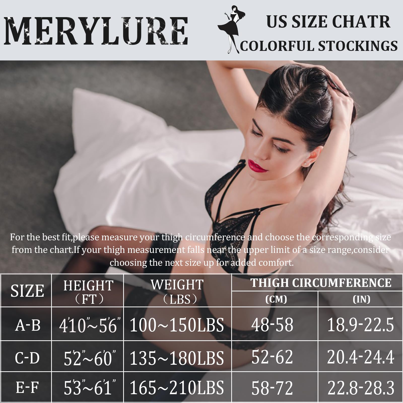 MERYLURE 15D Sheer Thigh High Stockings for Women with Double Silicone Lace Top Valentines Day Pantyhose Stay Up Nylons