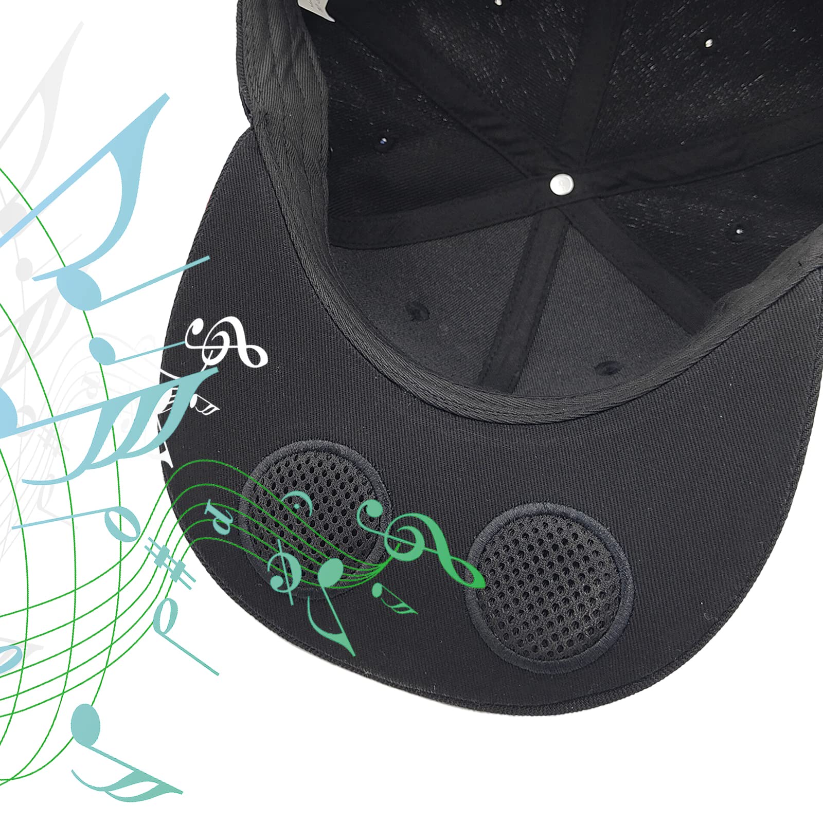 Snapback Baseball Cap Trucker Hat Bluetooth Rechargeable Hands Free Adjustable Black Structured Cotton Music Phone