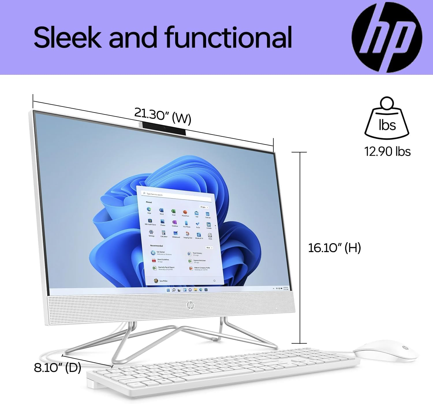 HP 24-df1023w 23.8" FHD All in One Intel Core i3-1115G4 3.0GHz 4GB RAM 256GB SSD WiFi Bluetooth Webcam Windows 11 Home (Renewed)