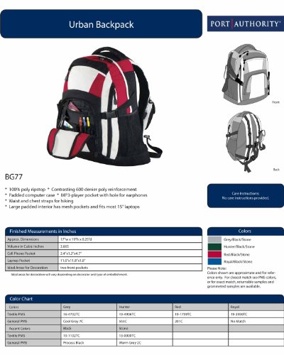 Port Authority Organizer Pocket Urban Backpack, Grey/Black/Stone, One Size