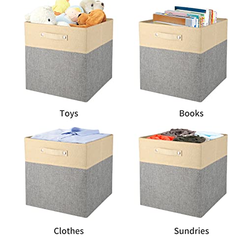 Awekris Storage Cubes, 13 Inch Foldable Storage Bins with Sturdy Handles, 3 Pack Fabric Clothes Organizer Storage Baskets for Home Office Closet, Clothes, Toys, Beige