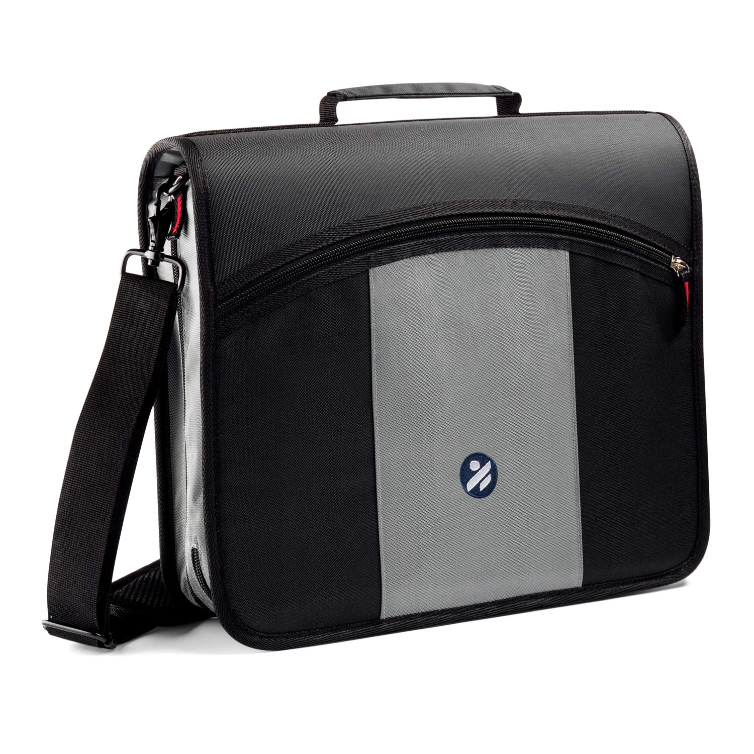 3-Inch Zipper Binder, 3 Round Rings Binder with Expanding File and Shoulder Strap, Black