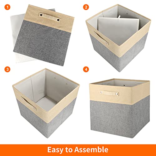 Awekris Storage Cubes, 13 Inch Foldable Storage Bins with Sturdy Handles, 3 Pack Fabric Clothes Organizer Storage Baskets for Home Office Closet, Clothes, Toys, Beige