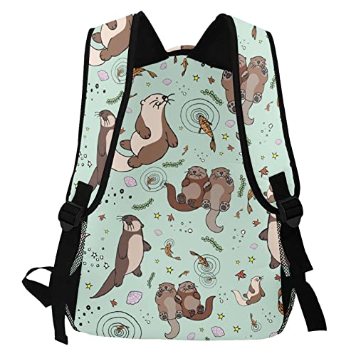 THEEND Student Backpacks 15.6 Inch Laptop Otters Print Student School Book Bag Travel Hiking Camping Daypack