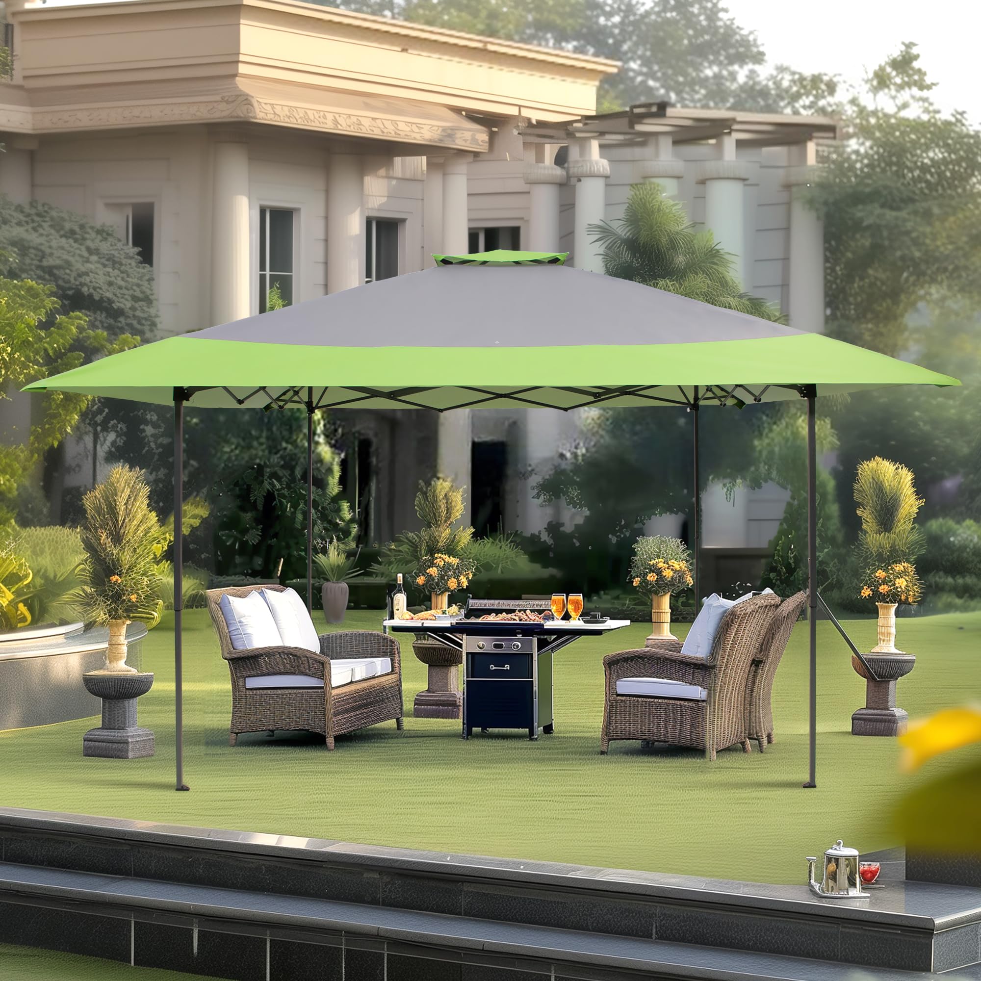 PHI VILLA Pop-Up Canopy Tent 13x13 Instant Shelter Outdoor Canopy with Wheeled Bag,Green
