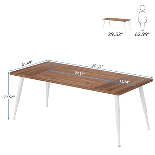 Tribesigns 70.9 Inch Large Dining Table for 6 to 8, Industrial Kitchen Table Furniture with Metal Legs, Modern Faux Wood Rectangular Dinner Table for Dining Room, Rustic Brown/White