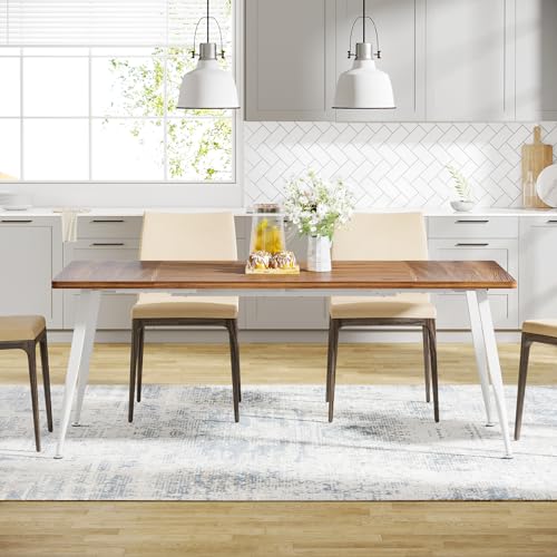 Tribesigns 70.9 Inch Large Dining Table for 6 to 8, Industrial Kitchen Table Furniture with Metal Legs, Modern Faux Wood Rectangular Dinner Table for Dining Room, Rustic Brown/White