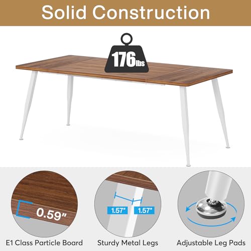 Tribesigns 70.9 Inch Large Dining Table for 6 to 8, Industrial Kitchen Table Furniture with Metal Legs, Modern Faux Wood Rectangular Dinner Table for Dining Room, Rustic Brown/White