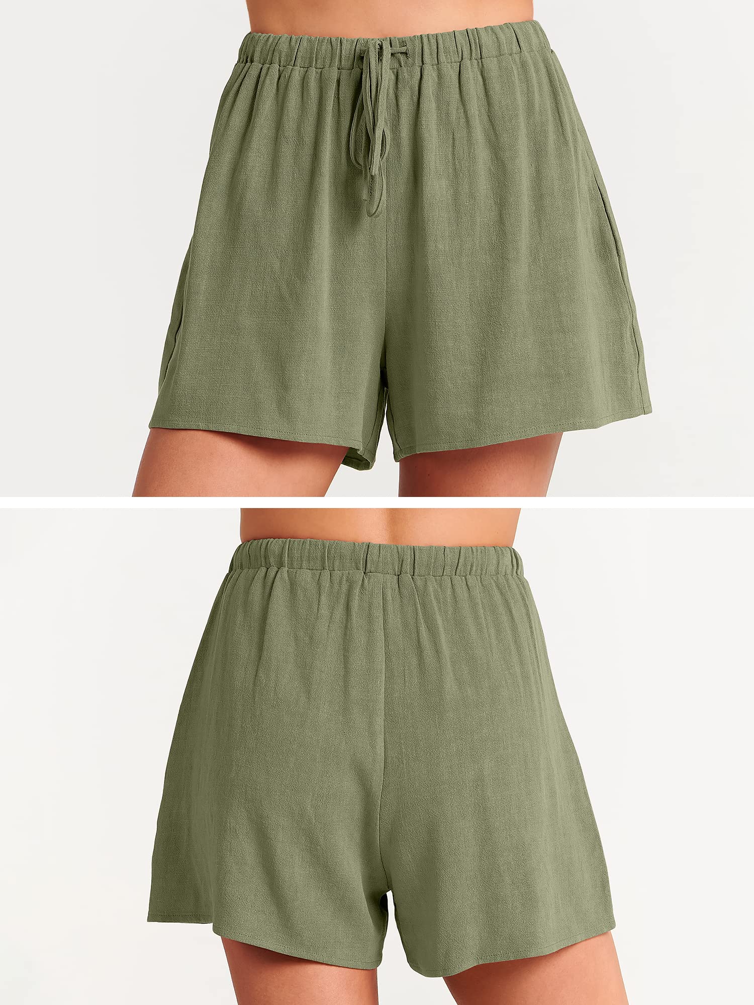 ANRABESS Women’s Summer 2 Piece Linen Shorts Sets Sleeveless Crop Top Romper Lounge Set 2024 Trendy Beach Outfits Olive Small