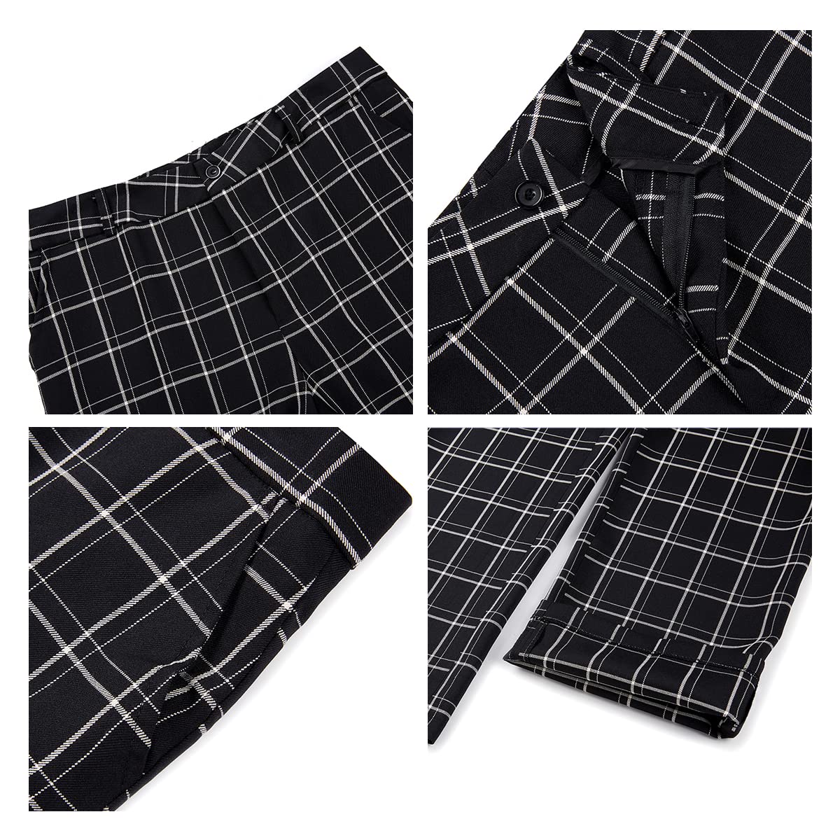 Womens 2 Piece Plaid Suits Casual Slim Fit Two Button Blazer and Pants Suit Set for Work Business Office(Black,Medium)