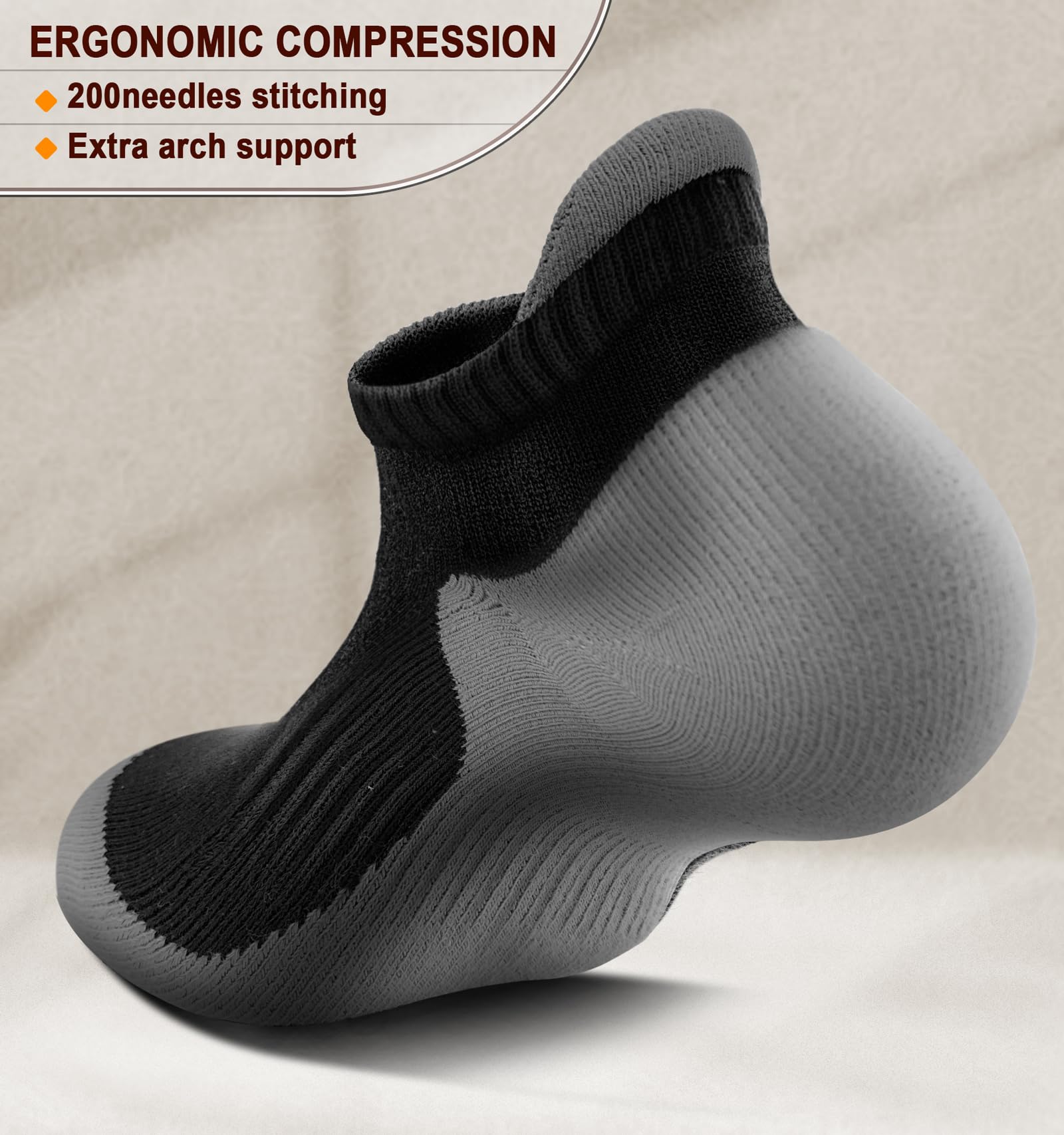 BULLIANT Mens Socks 6 Pairs-Athletic Ankle Socks Cushioned No Show For Men Running-Arch Compression Support(6Pairs,Shoes Size:Men 10-12)