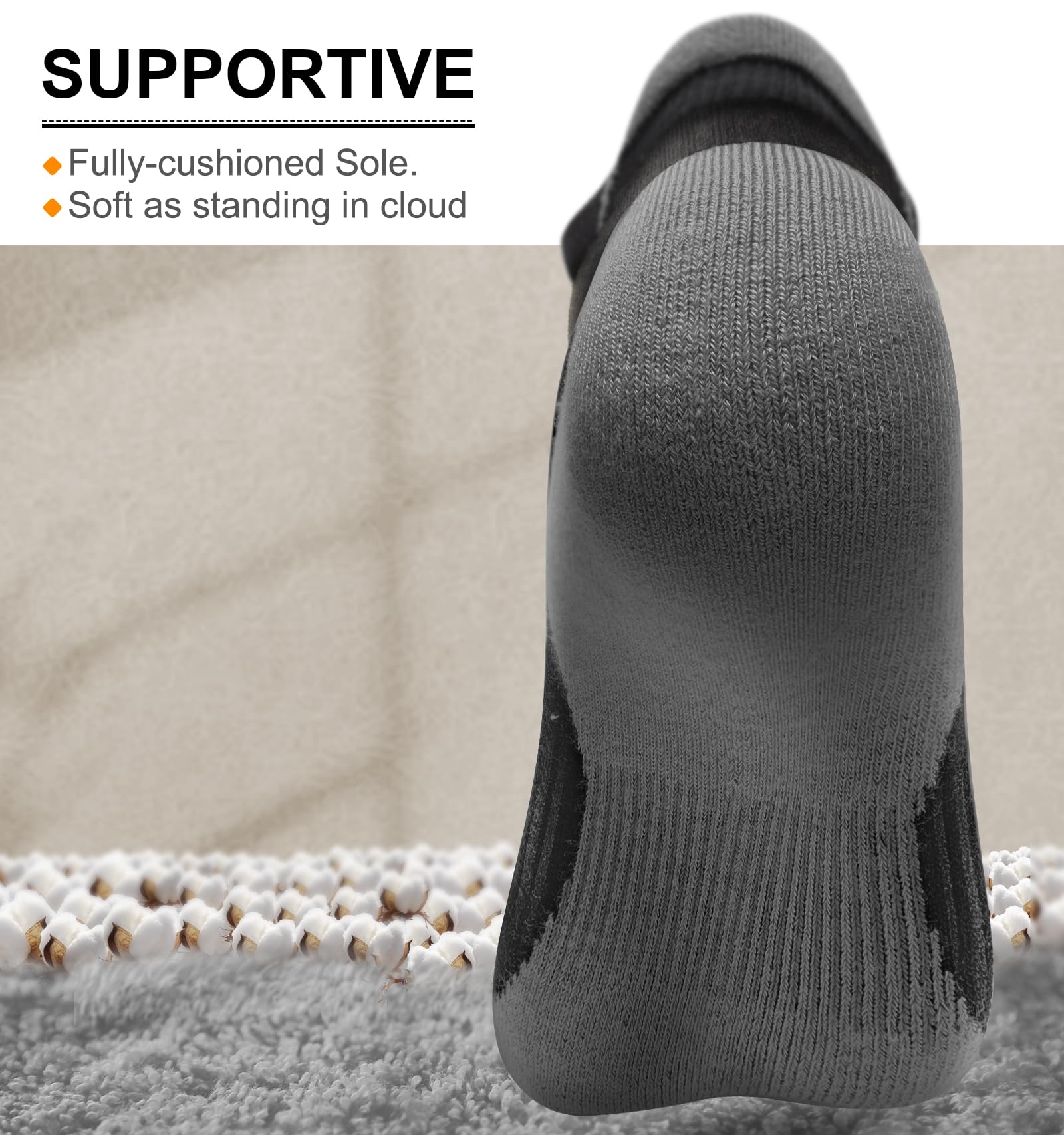 BULLIANT Mens Socks 6 Pairs-Athletic Ankle Socks Cushioned No Show For Men Running-Arch Compression Support(6Pairs,Shoes Size:Men 10-12)