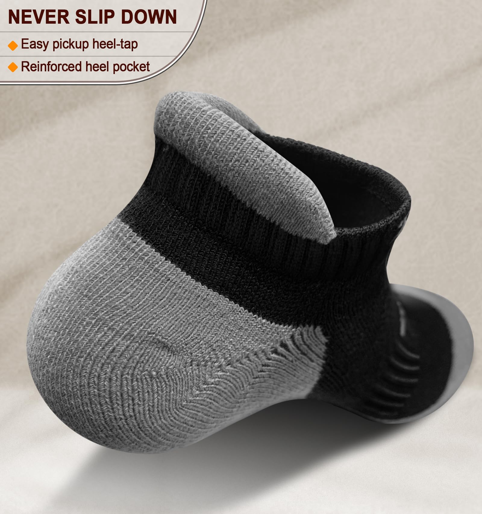 BULLIANT Mens Socks 6 Pairs-Athletic Ankle Socks Cushioned No Show For Men Running-Arch Compression Support(6Pairs,Shoes Size:Men 10-12)
