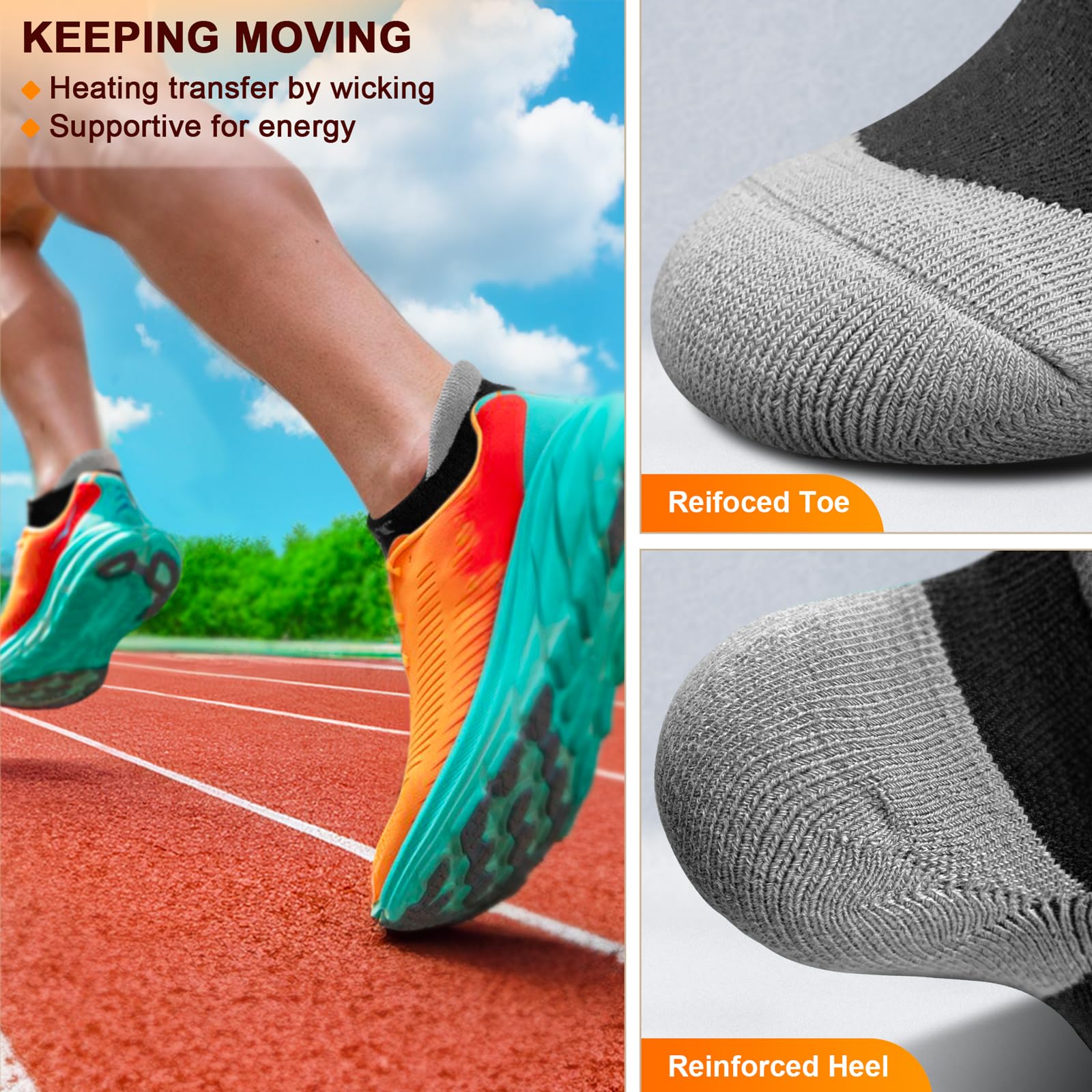 BULLIANT Mens Socks 6 Pairs-Athletic Ankle Socks Cushioned No Show For Men Running-Arch Compression Support(6Pairs,Shoes Size:Men 10-12)