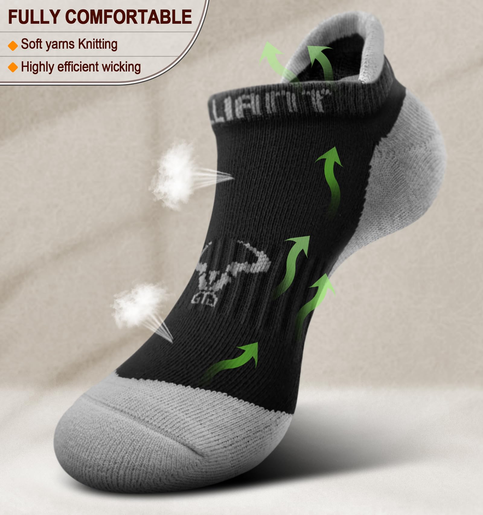 BULLIANT Mens Socks 6 Pairs-Athletic Ankle Socks Cushioned No Show For Men Running-Arch Compression Support(6Pairs,Shoes Size:Men 10-12)