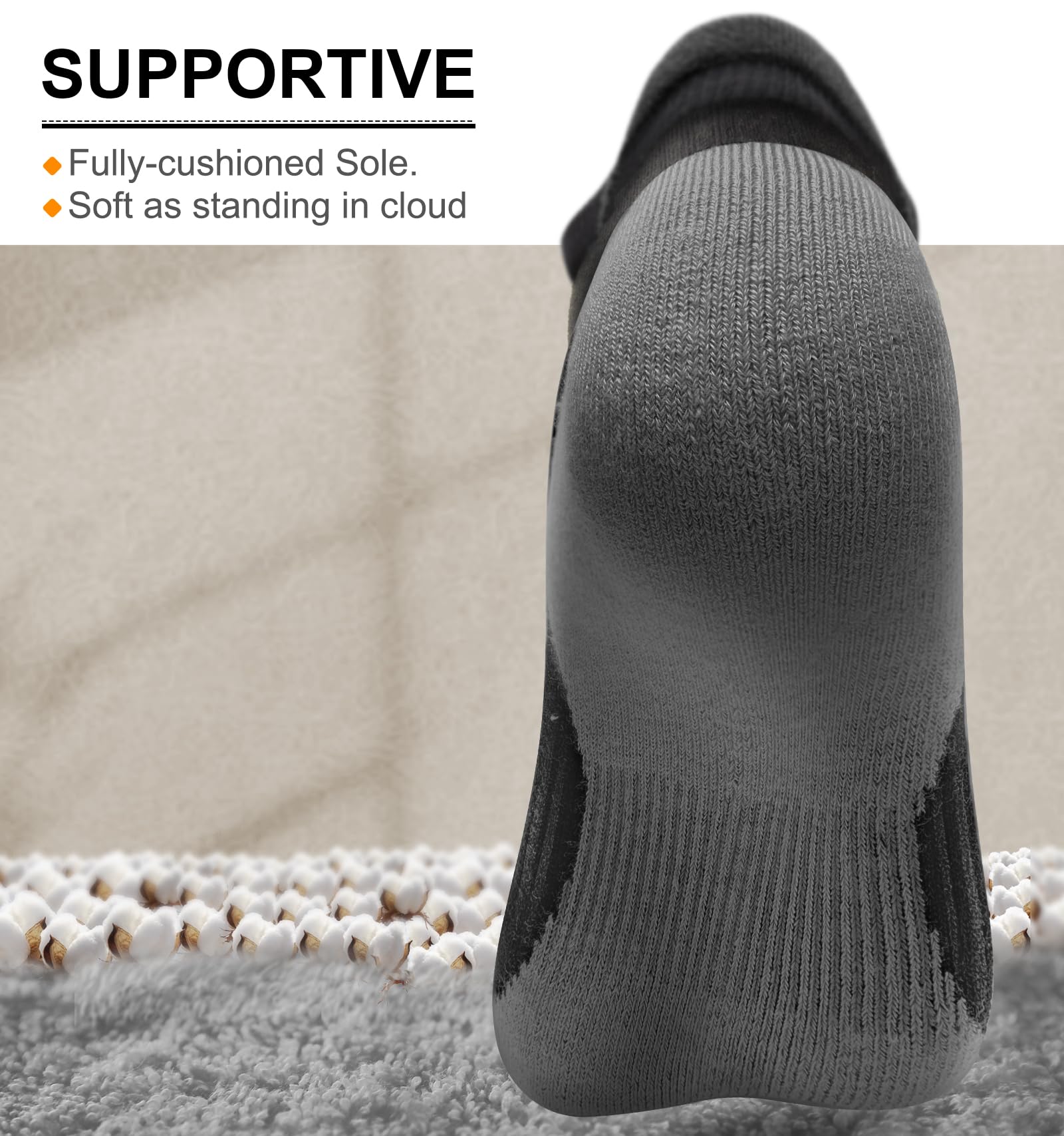 BULLIANT Mens Socks 6 Pairs-Athletic Ankle Socks Cushioned No Show For Men Running-Arch Compression Support(6Pairs,Shoes Size:Men 10-12)