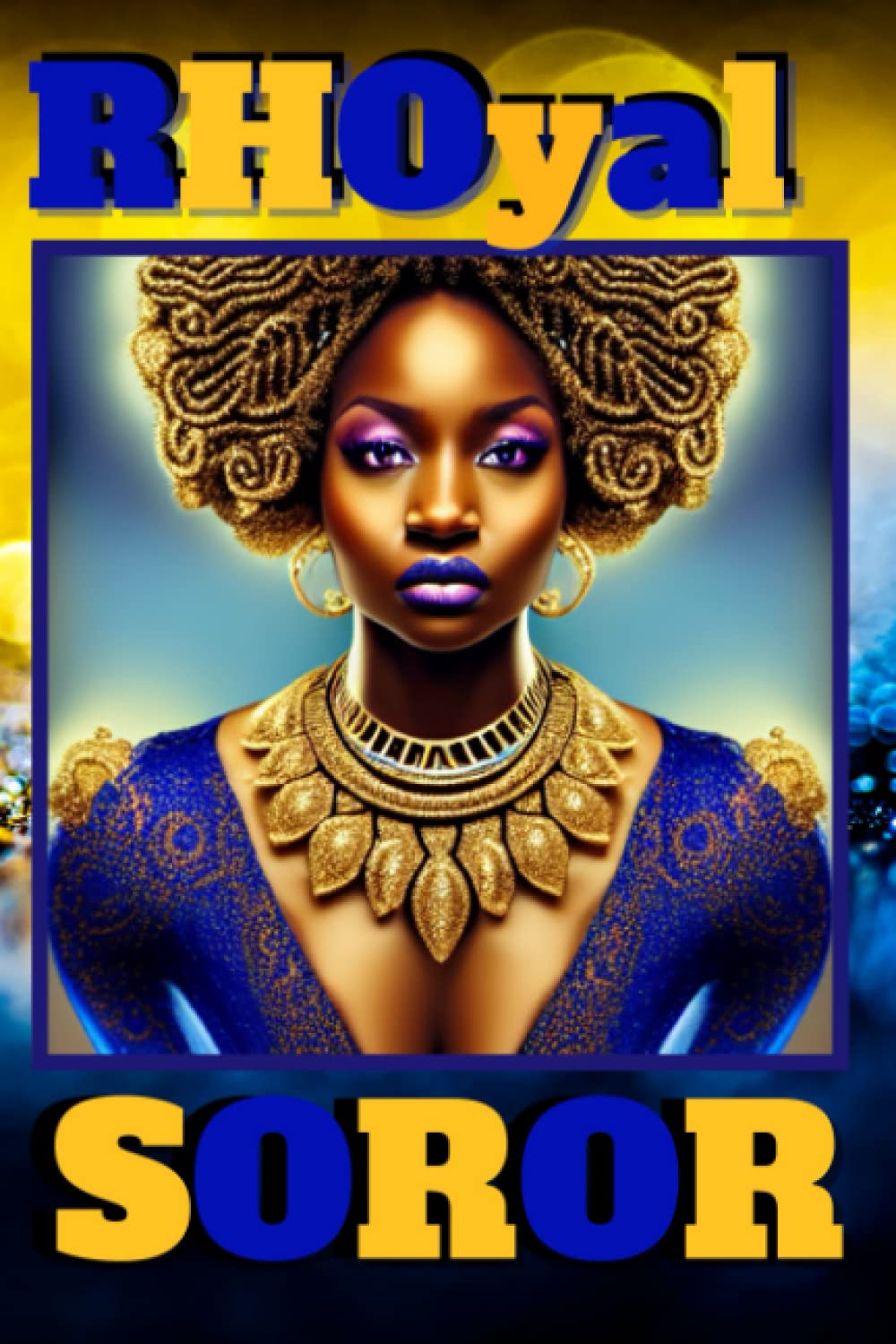 Blue and Gold Glitter RHOyal Soror (African American woman wearing blue and gold dress): Blank Lined Journal/Notebook/Poetry/Lyric Book