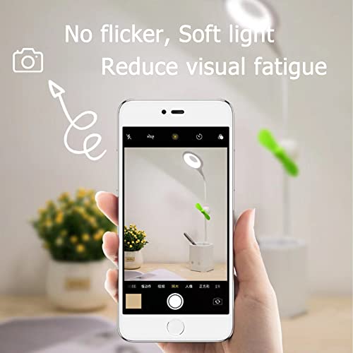 Seaciyan Led Desk Lamps, Small Cute Desk Lamp with 3 Lighting Modes, Modern Desk Ring Night Light with Pen Holder and Green Mini Fan for Home Office Bedroom