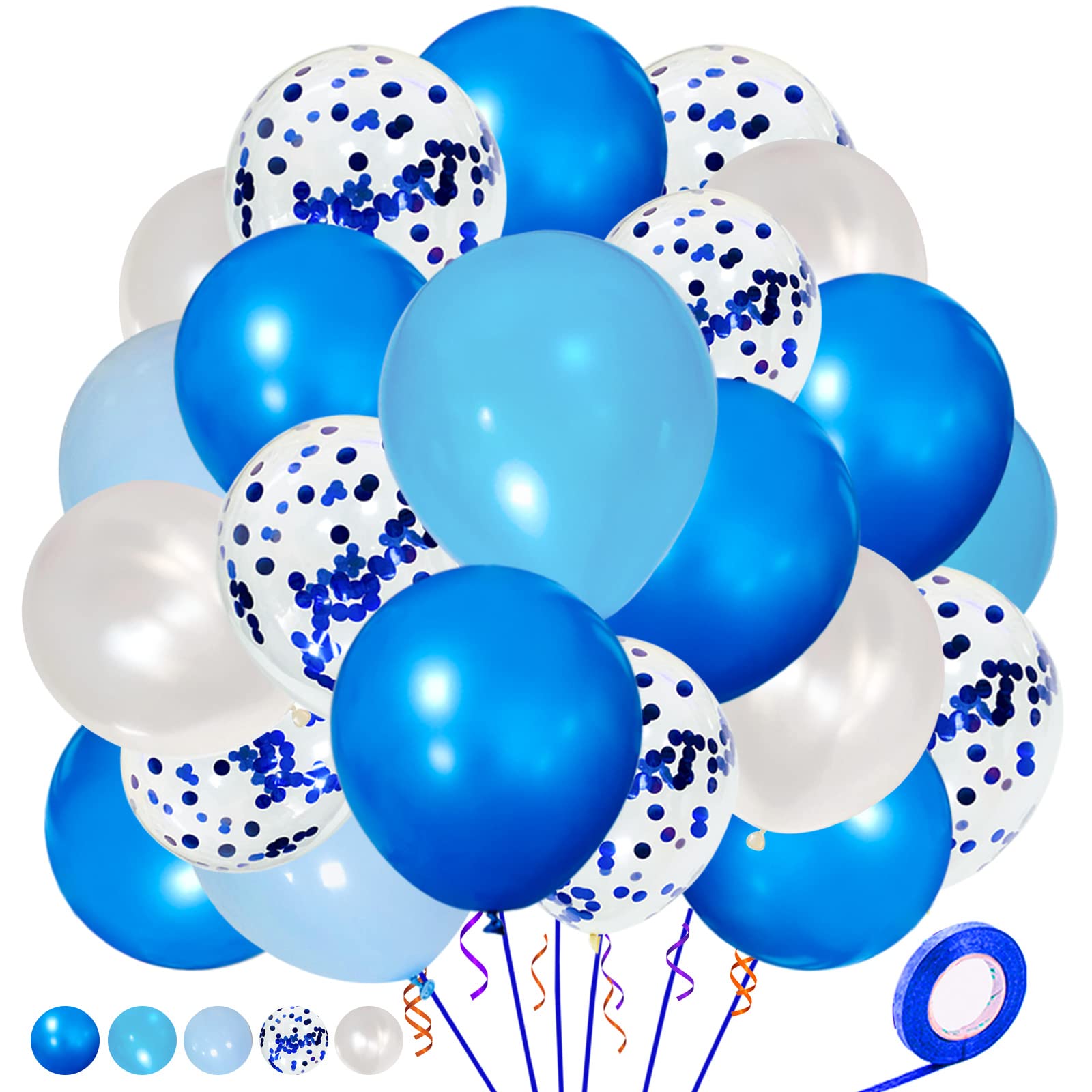 Royal Blue Latex Balloons 12 Inch Blue Confetti balloon pearl White balloons Royal Light Blue Party Balloons Kit for Birthday Party Decoration Supplies.50pcsβ¦