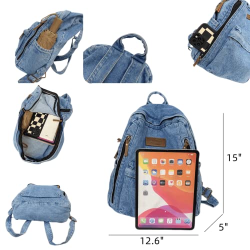Panymmy Denim Backpack for Girls,Jean Backpack for Women Daypack Jeans Rucksack Travel School Bookbag Shoulder Bag (Navy Blue)