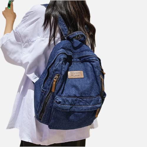 Panymmy Denim Backpack for Girls,Jean Backpack for Women Daypack Jeans Rucksack Travel School Bookbag Shoulder Bag (Navy Blue)