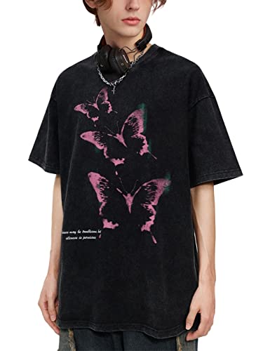 Aelfric Eden Butterfly Graphic Tees Y2k Mens Oversized T Shirts Women Vintage Streetwear Shirts Aesthetic Shirts