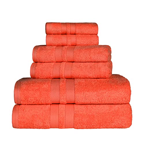 Superior Ultra-Soft 6-Piece Cotton Towel Set, Includes 2 Bath Towels, 2 Hand Towels, and 2 Washcloths for Bathroom, Guest Room, Quick Dry, Daily Use Home Essential Towels - Tangerine