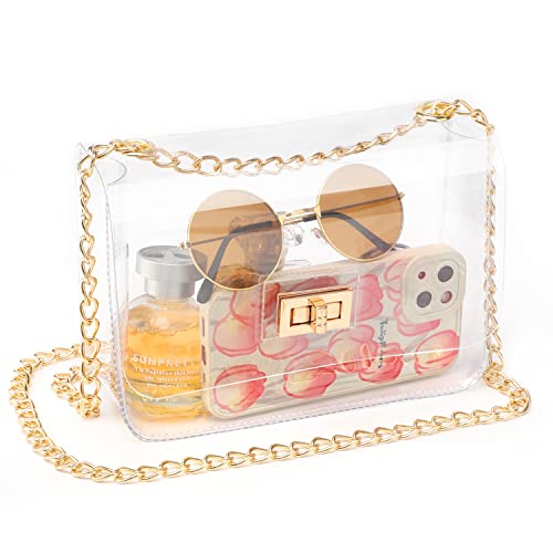 Clear Purse for Women, Clear Crossbody Bag Stadium Approved Gift for Women Concert Sport (Gold)