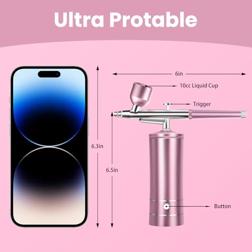 Daakro Cordless Airbrush Set - Portable Rechargeable Airbrush Kit with Compressor, Auto Handheld Air Brush Gun Sets for Makeup, Nail Art, Cake Decor, Model Painting, Barber, Tattoo