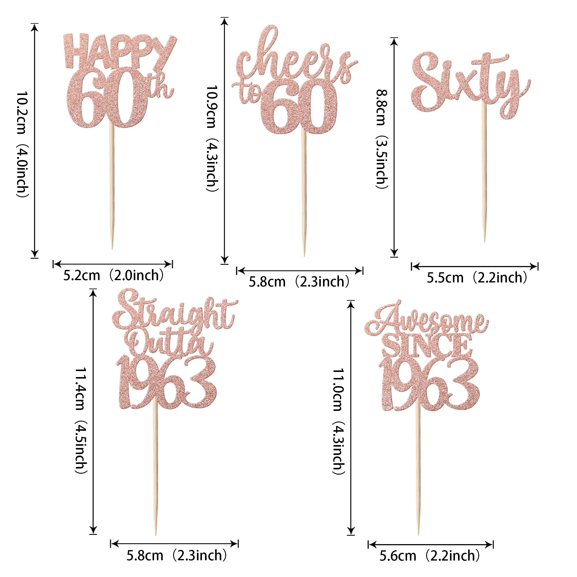 30 Pack 60th Birthday Cupcake Toppers Glitter Straight Outta 1963 Happy 60th Sixty Awesome Since 1963 Cupcake Picks 60 Fabulous Cake Decorations for 60th Birthday Wedding Anniversary Party Rose Gold