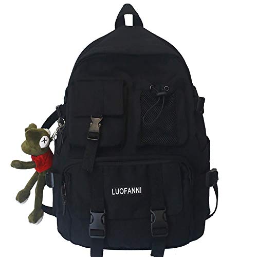 Joyee Nylon Backpack Travel Mesh Student School Bag Laptop Bags . (Black with frog pandant)