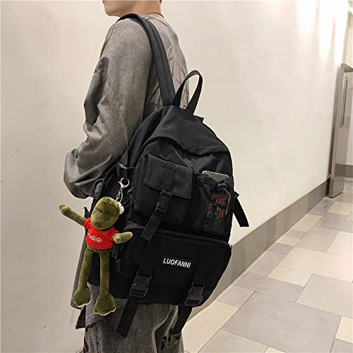 Joyee Nylon Backpack Travel Mesh Student School Bag Laptop Bags . (Black with frog pandant)