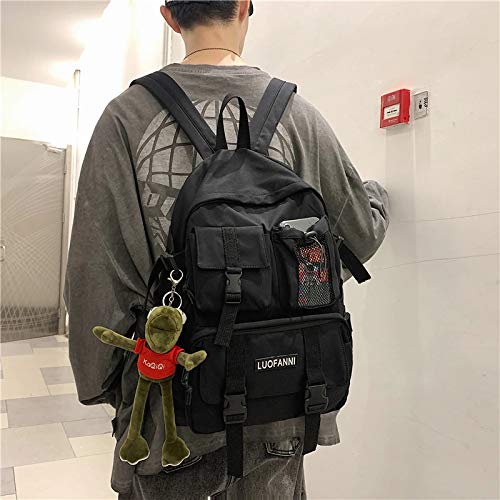 Joyee Nylon Backpack Travel Mesh Student School Bag Laptop Bags . (Black with frog pandant)