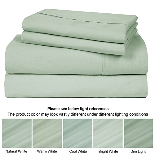 PHF 100% Garment Washed Cotton Sheets Set Twin Size, Ultra Soft Cotton Bedding Sheets Set, 3 PCS Breathable Moisture-Wicking DurableSheet Set,Deep Pocket Cotton Bed Sheet Up to 16", Sage Green