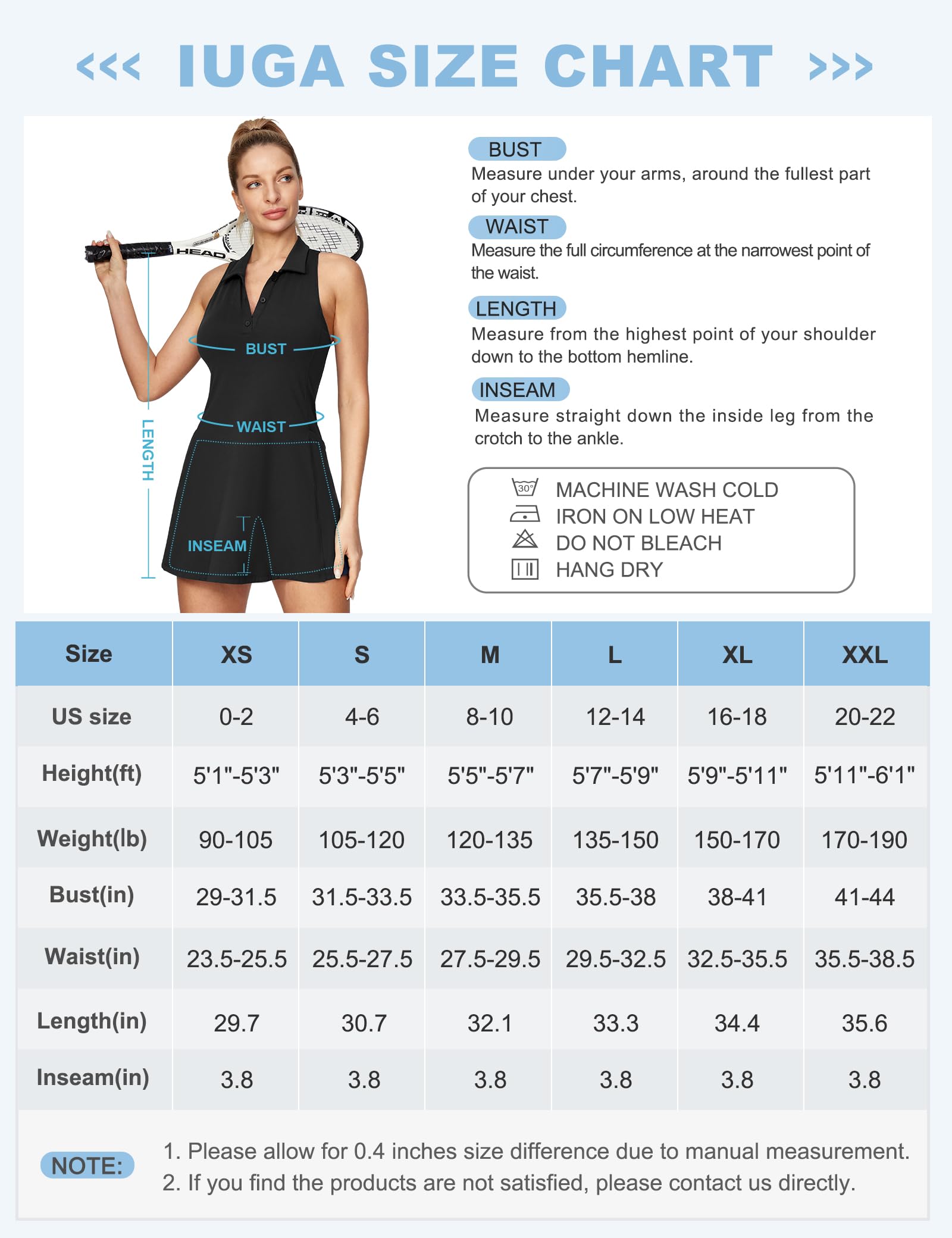 IUGA Tennis Dresses for Women Golf Dress with Shorts Underneath Built-in Bra Workout Exercise Athletic Dress with Pockets Black