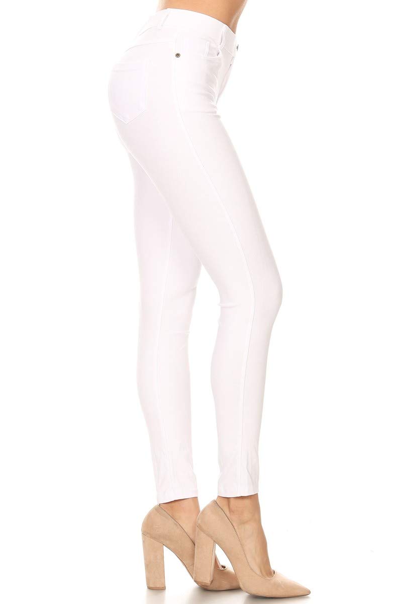 Women's High Waisted Super Stretchy Skinny Denim Jegging Pants with Pockets White Size US XL