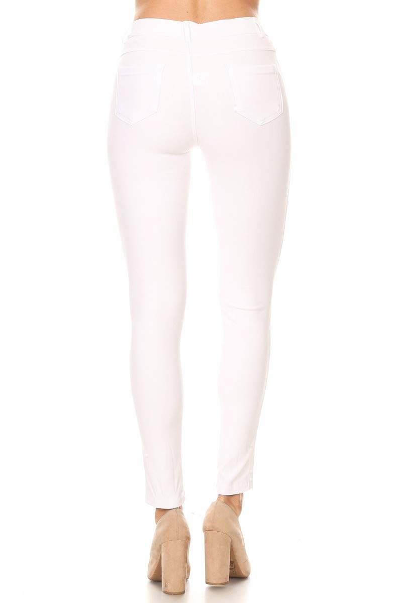 Women's High Waisted Super Stretchy Skinny Denim Jegging Pants with Pockets White Size US XL
