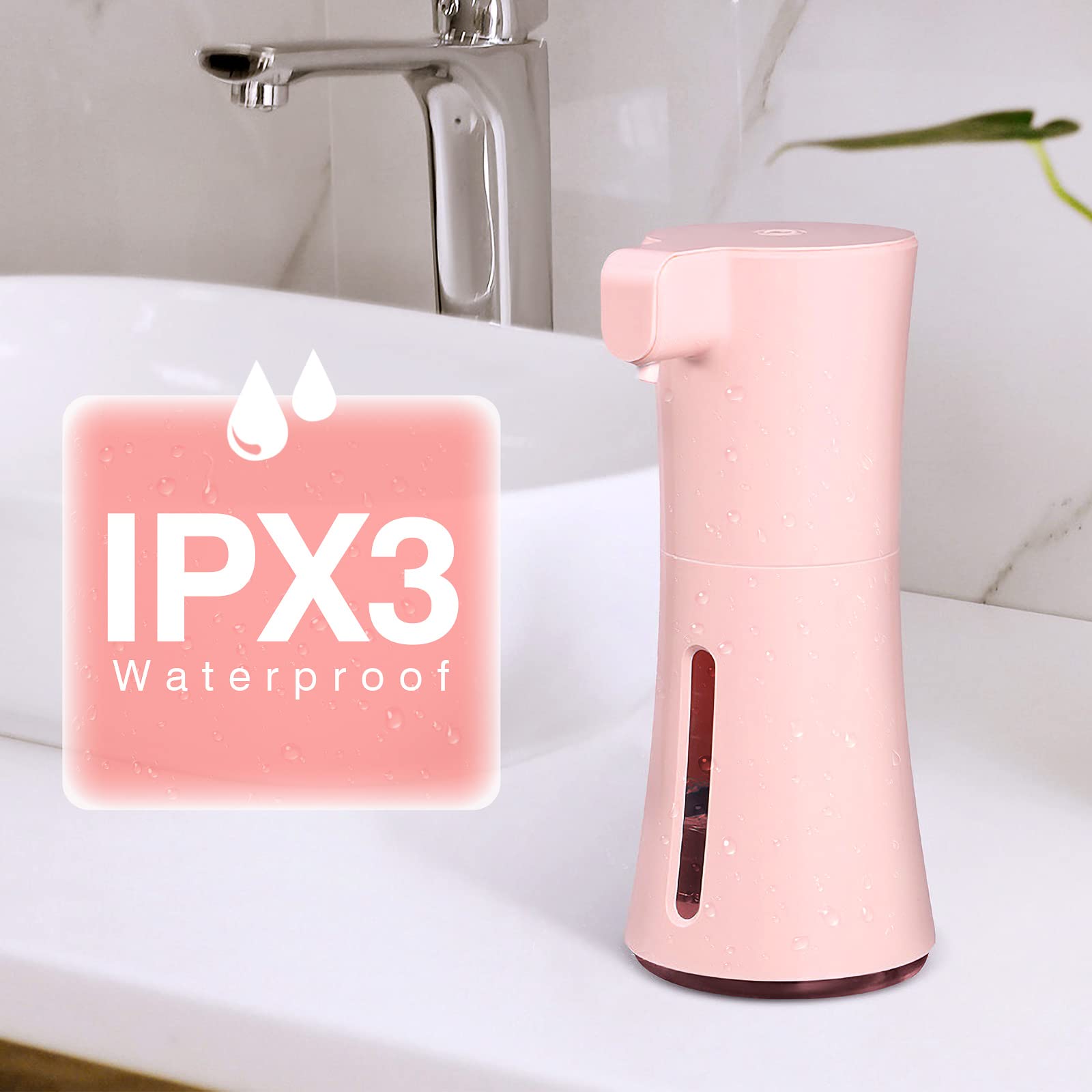 Foaming Soap Dispenser, Elbwenly 12oz/350ml Touchless Automatic Soap Dispenser, Battery Operated Hands-Free Soap Dispenser for Kitchen, Bathroom-Pink